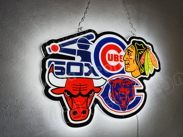 Chicago Blackhawks Bulls Cubs Bears White Sox 2D LED Neon Sign Light L ...