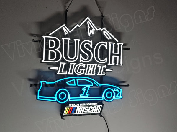 Busch Light Beer Mountain Nascar #1 LED Neon Sign Light Lamp With Dimm ...