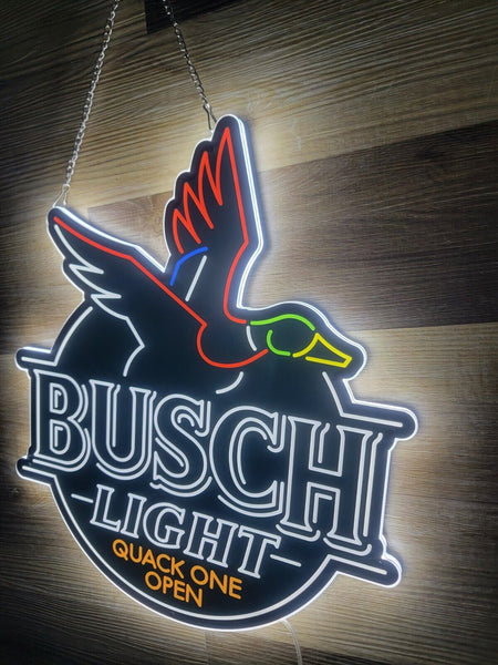 Busch Light Beer Flying Duck Quack On LED Neon Sign Light Lamp ...