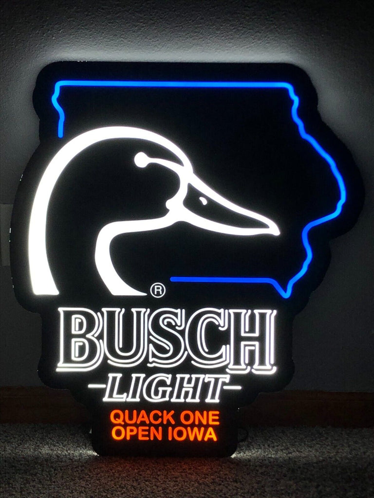 Busch Light Beer Flying Duck Ducks Quack One Open Iowa State LED Neon ...