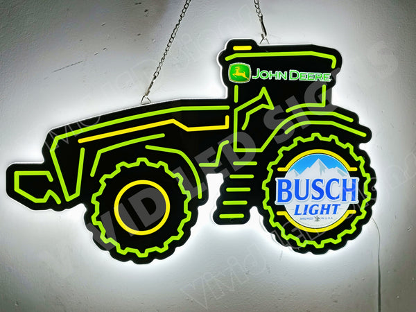 John Deere Tractor Quality Farm Equipment Busch Light Beer 2D LED Neon ...