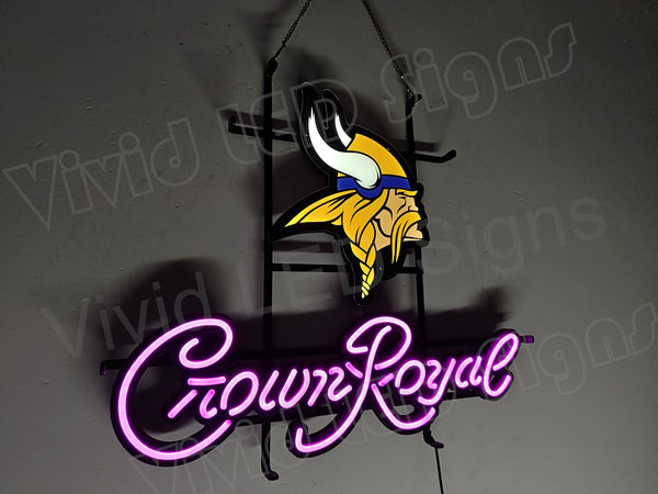 Minnesota Vikings Crown Royal Whisky LED Neon Sign Light Lamp With Dim ...