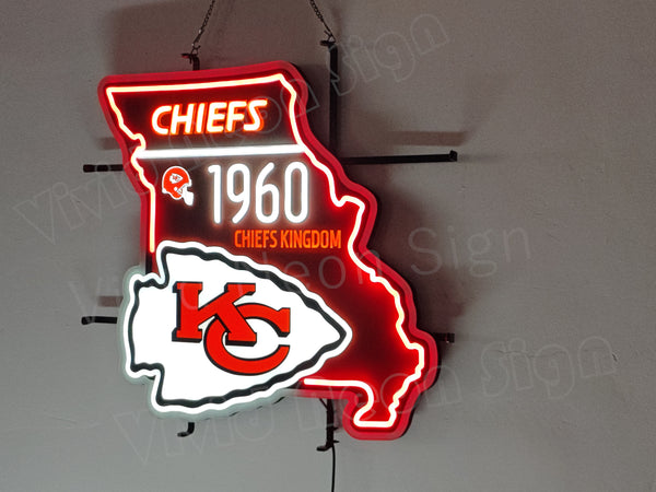 NFL Kansas City Chiefs 1960 Missouri State Map LED Neon Sign Light Lam ...