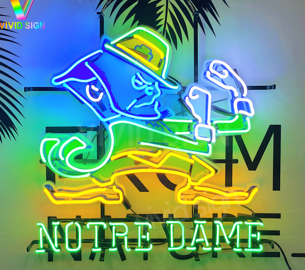 Notre Dame Fighting Irish Mascot Logo Neon Light Lamp Sign HD Vivid Pr ...