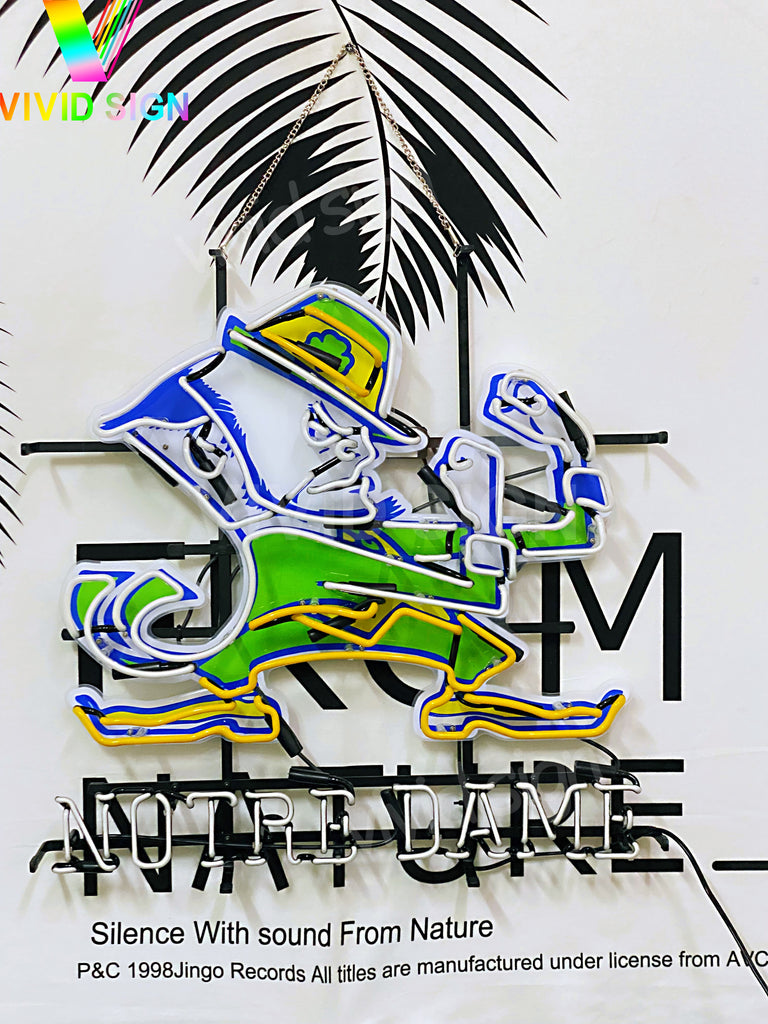 Notre Dame Fighting Irish Mascot Logo Neon Light Lamp Sign HD Vivid Pr ...