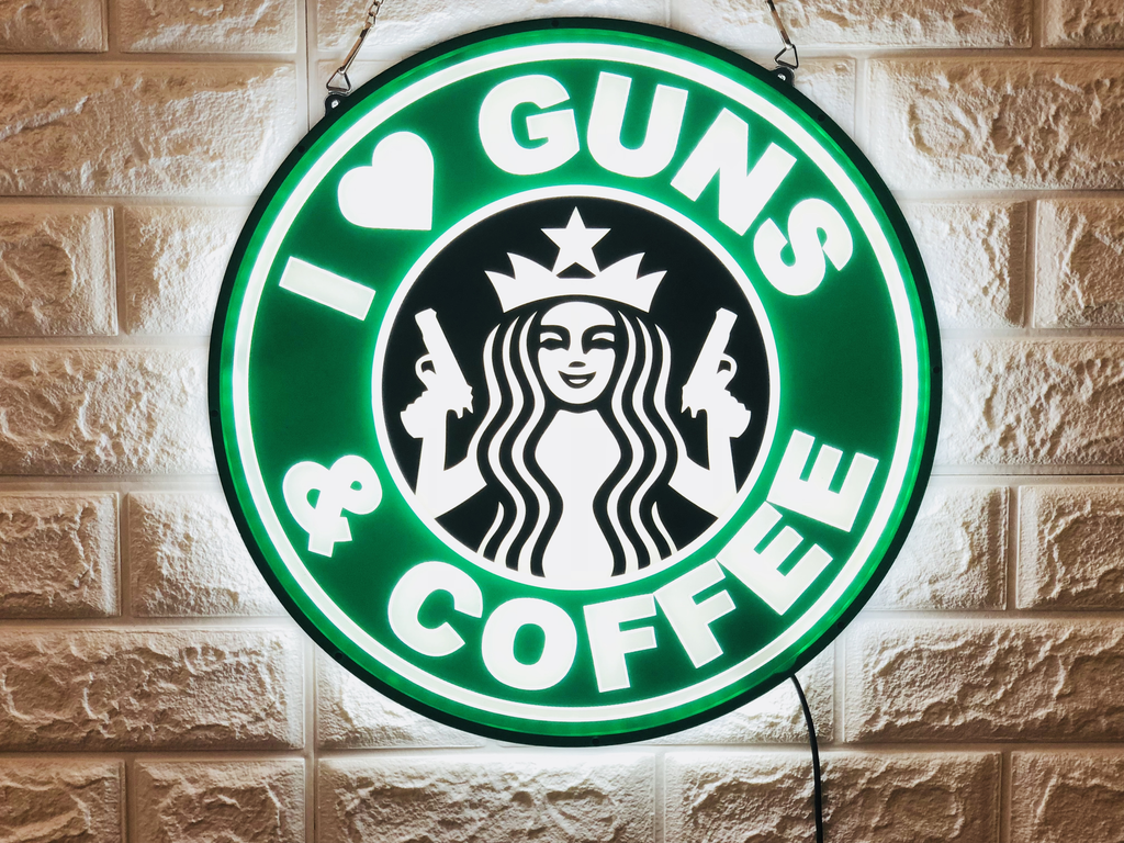 Starbucks I Love Guns & Coffee Cafe 3D LED Neon Sign Light Lamp ...