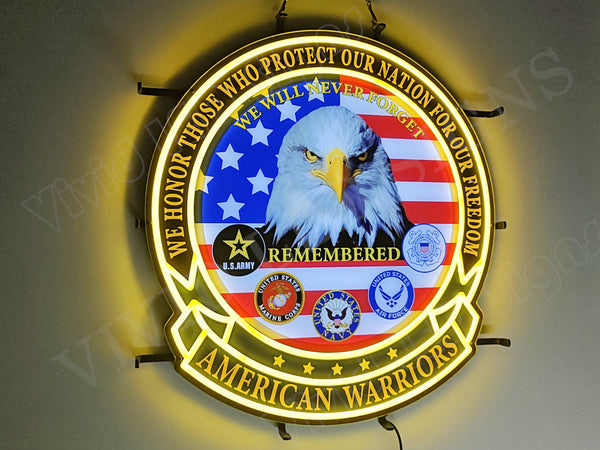 United States American Warriors Aluminum LED Neon Sign Light Lamp ...