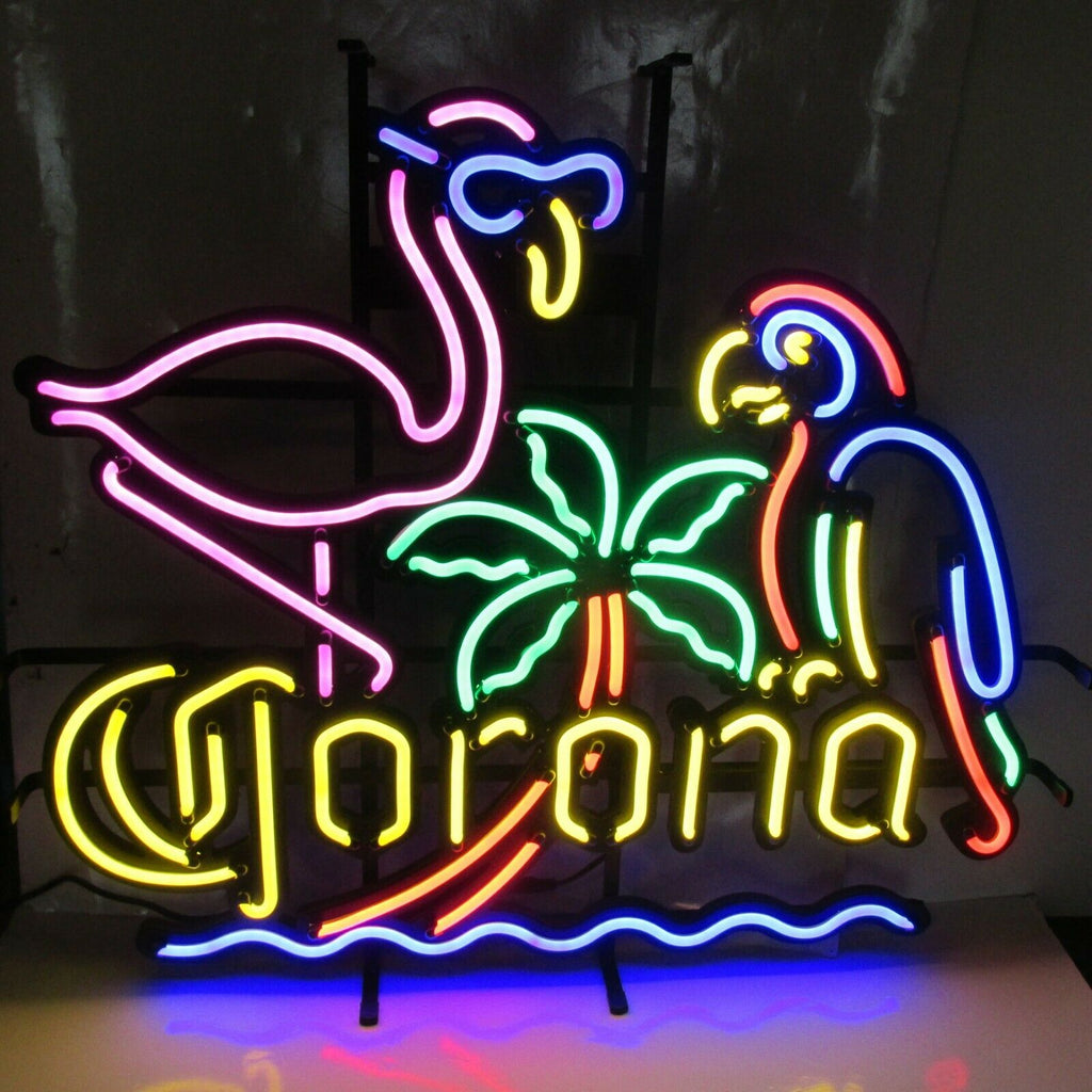 Corona Beer Flamingo Parrot Palm Tree LED Neon Sign Light Lamp ...